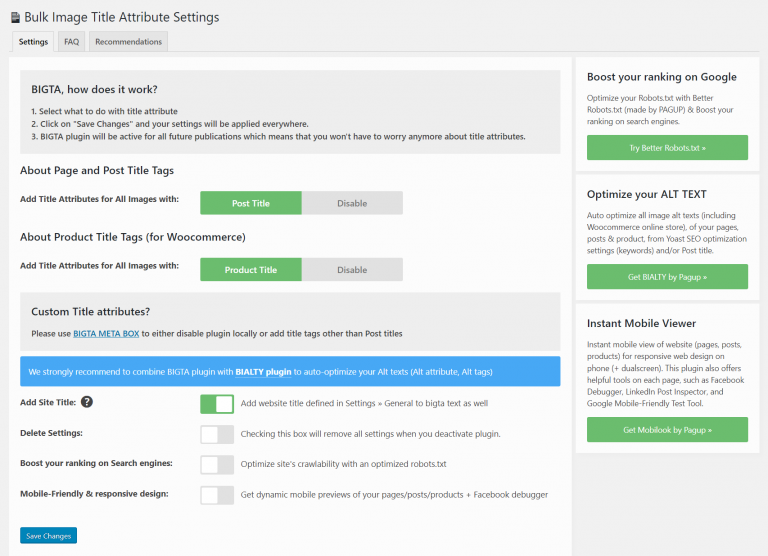 BIGTA | Bulk html image title attribute + WooCommerce | By PAGUP